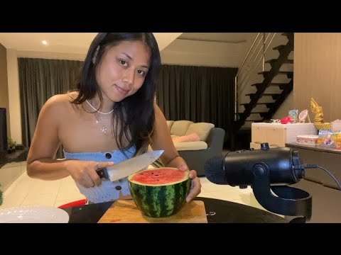 Tapping ASMR with the Watermelon🍉 Tapping Cutting Scoop and Eating sound