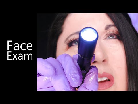 ASMR Face Exam with Gloves and Light Triggers (Whispering, Up Close ...