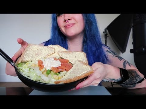 ASMR Eating Smoked Salmon Salad With Bread & Butter (Eating sounds)