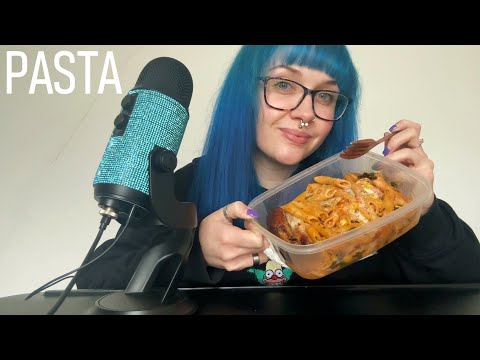 ASMR Eating Cheesy Tomato Pasta With Chicken Sausages
