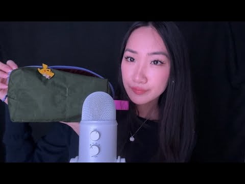 ASMR what's in my makeup bag? tapping, rambling, wood wicked candle crackling