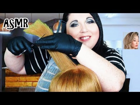 ASMR Real Haircut Roleplay (Gum Chewing, Hair Brushing, Gloves, Plastic Apron, Hair Dryer, Spray)