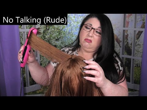 ASMR Hair Salon Roleplay (NO TALKING) (Wet Haircut, Hair Straightening, Spray, Rude, B*tchy)