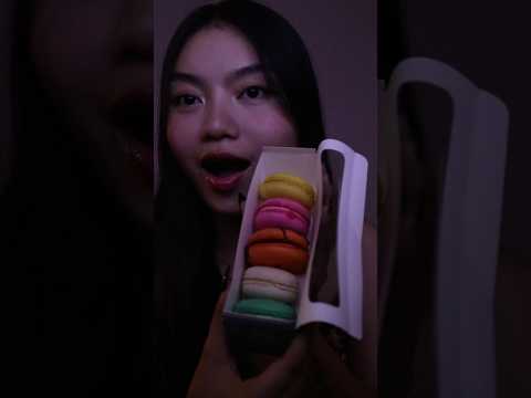 Trying French Macaron for the first fime ASMR! #eatingsounds #food #jinjiasmr #ASMR