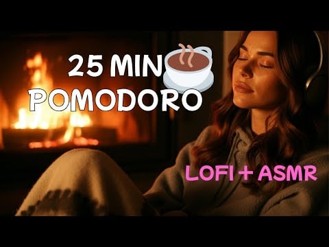 Study With Me ASMR 25 Min - Lofi Beats & Rain Sounds | Mia's Cozy Night Cafe Pomodoro