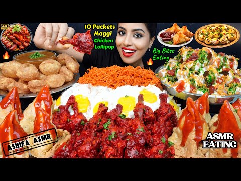 ASMR Eating Spicy Samosa,Maggi Noodles,Chicken Lollipop,Dahi Puri ...
