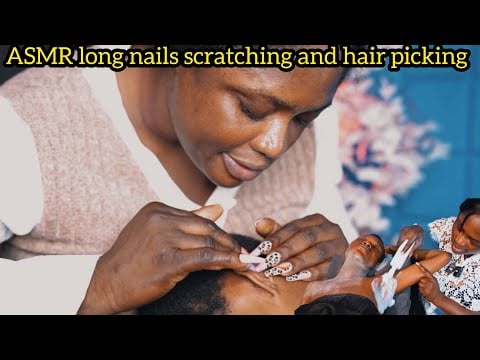 Asmr long nails ear & hair nitpicking, ear hole floss, scalp scratches ...