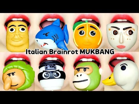 Italian Brainrot emoji food (bean cake, mochi) 브레인롯 사후르 이모지 입술 먹방 ...