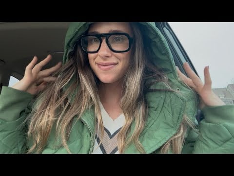 ASMR in my car | Puffer jacket sounds, gum chewing, tingly whispers)