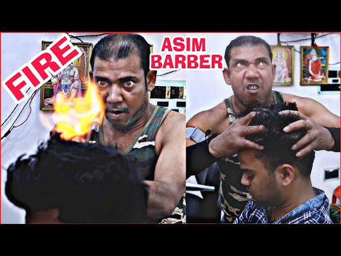 Asim barber massage with fire 🔥 | swag head massage with 4 times neck ...
