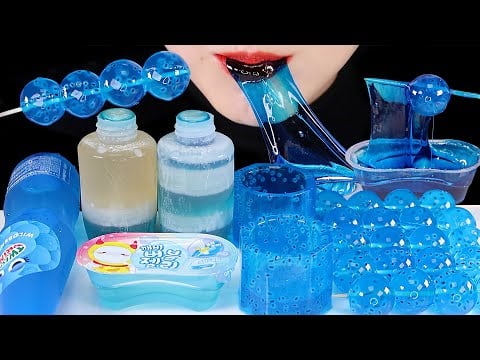 BLUE FOOD ASMR HONEY JELLY, BUBBLE JELLY, FROG EGG JELLY, EDIBLE CUP ASMR 💙