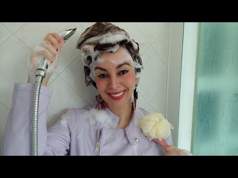 ASMR | WET LEATHER JACKET SOUND | SHOWER ROUTINE WITH CLOTHES | HAIR ...