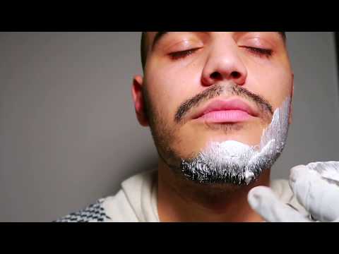 ASMR- Female BARBER BEARD Shave with STRAIGHT RAZOR (amazing up close zoom)