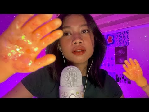 asmr face touching w/ glittery tiny hands (words repetition, mouth sounds) with bgm 🎵