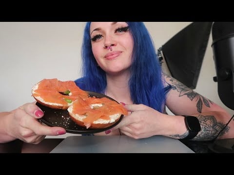 SMOKED SALMON + CREAM CHEESE + VEGGIES (ASMR EATING SOUNDS) NO TALKING ...