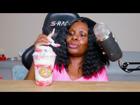 RED RASPBERRY GELATO ASMR EATING SOUNDS