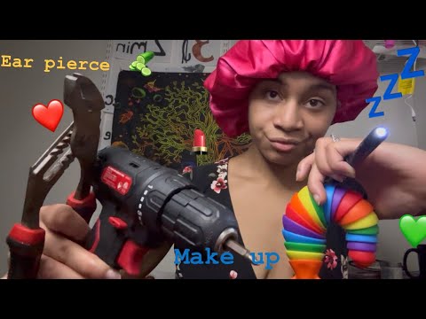 ASMR - Wrong Props Makeup & Ear Piercing (Linda)