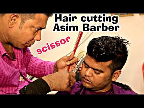 ASMR Asim barber hair cut using only scissor | men's hair cutting and ...