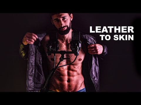 Leather Jacket ASMR 🧥 Shirtless Muscle & Skin Sounds 🔥Visual🔥