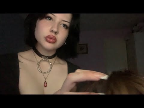 ASMR goth girl in class gives you a scalp massage and head kisses